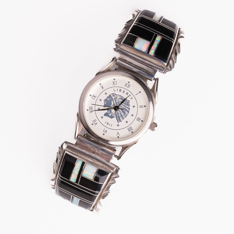Silver Watch “Inlay Onyx and Opal Watch” – Sonora Opatija